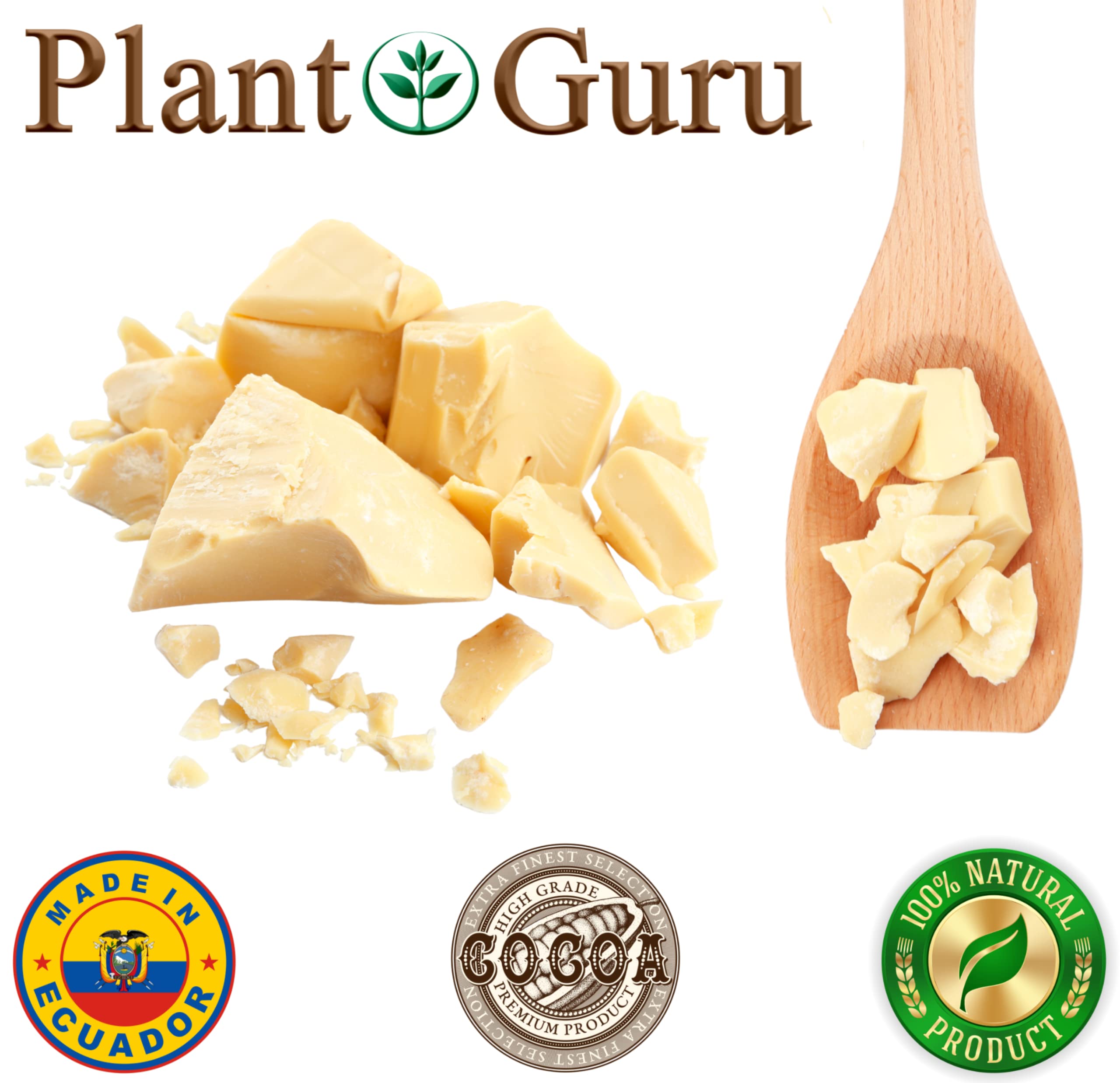 Raw Cocoa Butter 5 lbs. Bulk - 100% Pure Natural Unrefined FOOD GRADE Arriba Nacional Cacao Bean, Great For Chocolate Making, Soap, Lip Balm and Moisturizer For DIY Body Butters