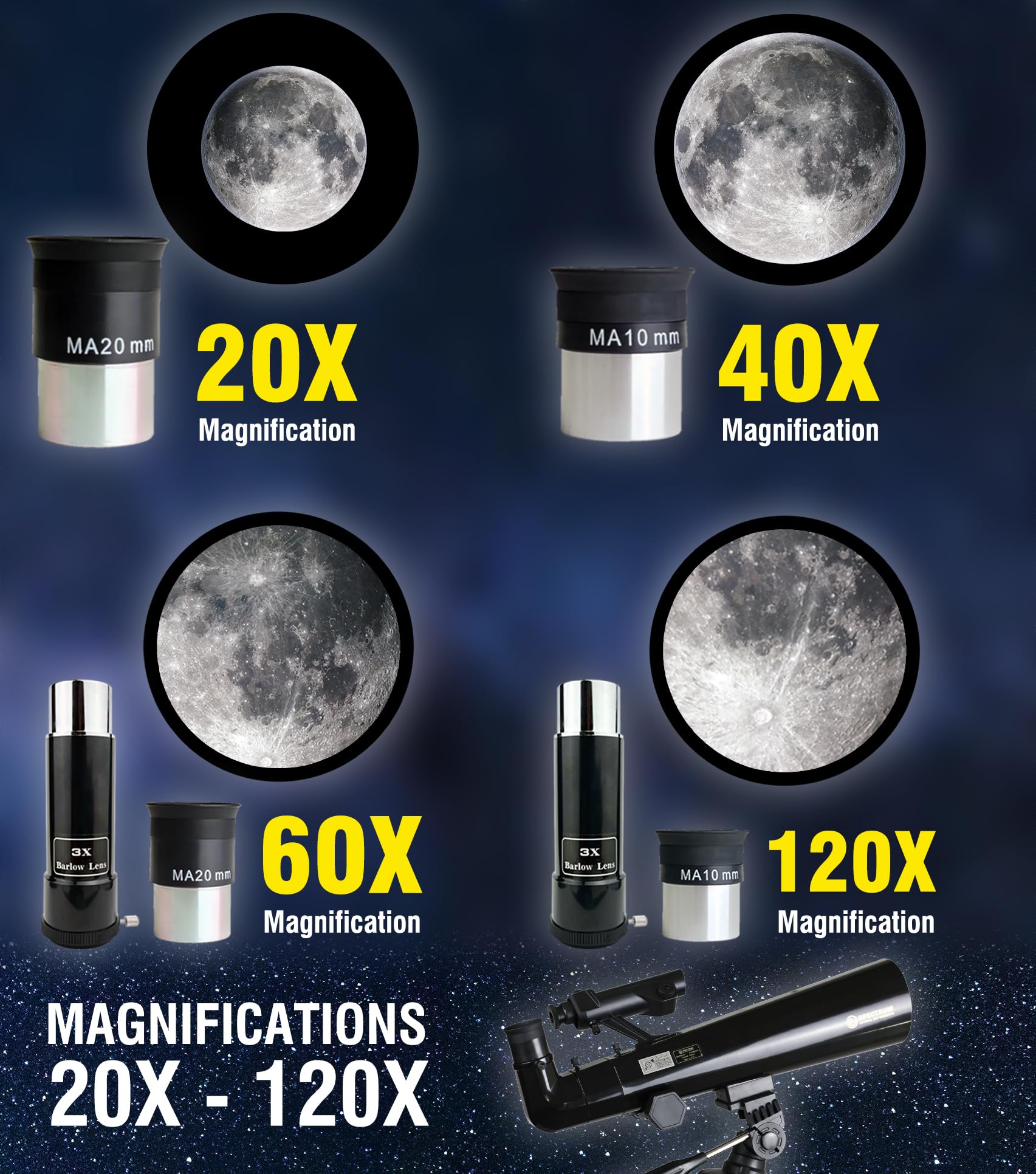AstroLite 70AZ Refractor Hex Unibody Telescope and Travel Bag Bundle 20x-120x Magnification - 70mm Aperture 400mm Focal Length Telescope – Bonus Smartphone Adapter - Telescope for Beginners