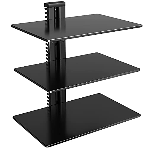 PERLESMITH Floating Wall Mounted Shelf AV Mount Shelf - Holds up to 16.5lbs - DVD DVR Component Shelf with Strengthened Tempered Glass - Perfect for DVD Players, TV Box and Cable Box, PSDSK3