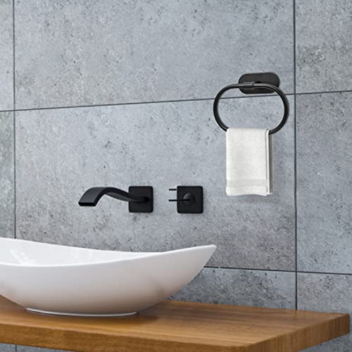 HouseAid 5-Piece Self Adhesive Towel Holder Set for Bathroom, Adhesive Bathroom Hardware Accessories Including Towel Ring, Toilet Paper Holder, 18β Towel Bar and 2 Towel Hooks, Matte Black