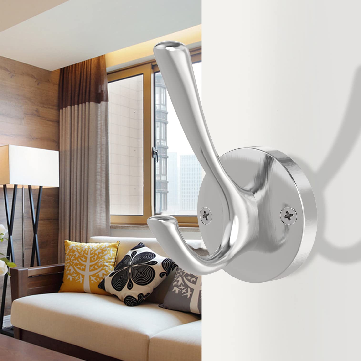 TOFIIGREM Brushed Nickel Wall Hooks Towel Hooks, 2 Pack Coat Robe Hook Heavy Duty Bathroom Double Hook Wall Mounted, Hand Towel Hooks for Closet Entryway Cubicle Kitchen