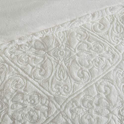 Madison Park Bismarck King Size Bed Comforter Set - Ivory, Embroidered Medallion β 3 Pieces Bedding Sets β Faux Fur Plush Bedroom Comforters (MP10-2001)