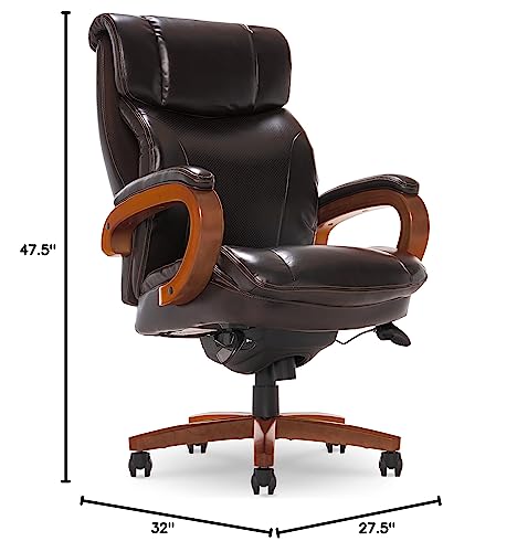 La-Z-Boy Trafford Big and Tall Executive Office Chair with AIR Technology, High Back Ergonomic Lumbar Support, Bonded Leather, Brown