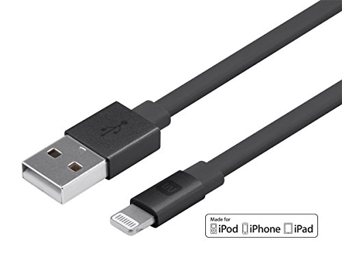 Monoprice Apple MFi Certified Flat Lightning to USB Charge & Sync Cable - 3 Feet - Black | iPhone X, 8, 8 Plus, 7, 7 Plus, 6, 6 Plus, 5S - Cabernet Series