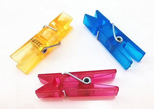yueton 50pcs Mini Colorful Clear Plastic Clothespins Clip, Clothes Line Clips, Clothesline Utility Clips