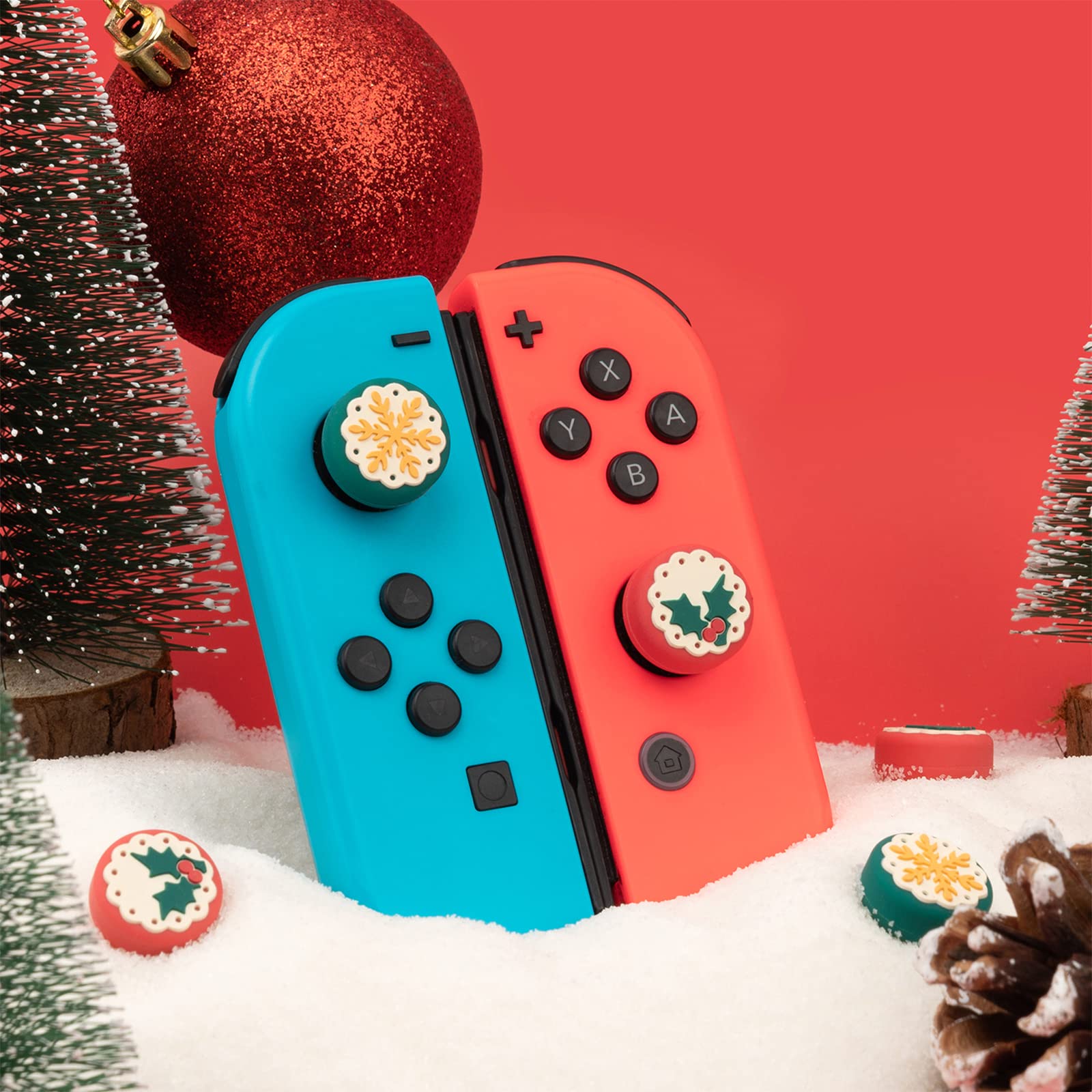 GeekShare Christmas Theme Thumb Grip Caps,Compatible with Nintendo Switch/OLED & Switch Lite,Soft Silicone Joystick Cover-4PCS