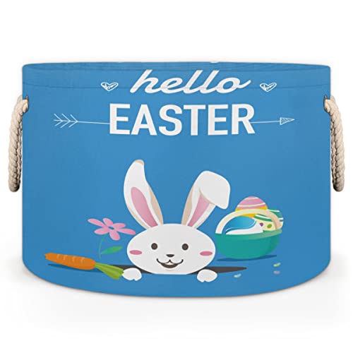 Happy Easter Day Large Round Baskets for Storage Laundry Baskets with Handles Blanket Storage Basket for Bathroom Shelves Bins for Organizing Nursery Hamper Girl Boy