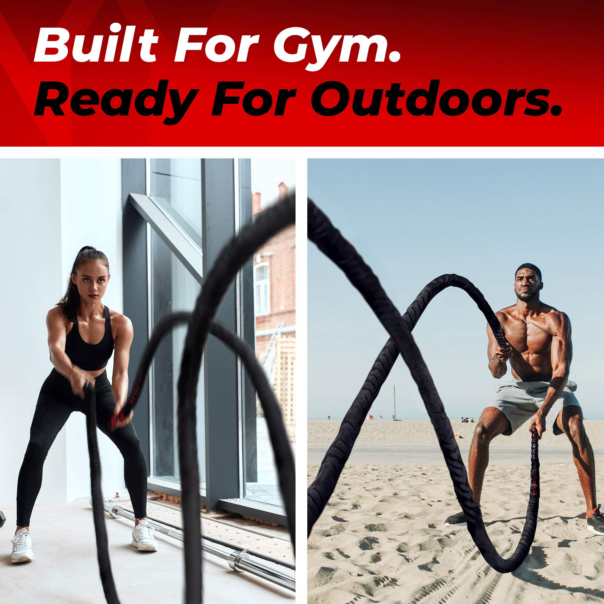 ASU Trainer Poly Dacron Weighted Battle Ropes for Home Gym β Indoor/Outdoor Workout Rope with Sleeve, Heat-Shrink Handles, & Anchor Kit β Exercise Rope for Training/Fitness/Boxing, Army Battle Rope