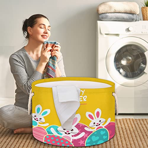 Happy Easter Funny Rabbits (15) Large Round Baskets for Storage Laundry Baskets with Handles Blanket Storage Basket for Bathroom Shelves Bins for Organizing Nursery Hamper Girl Boy