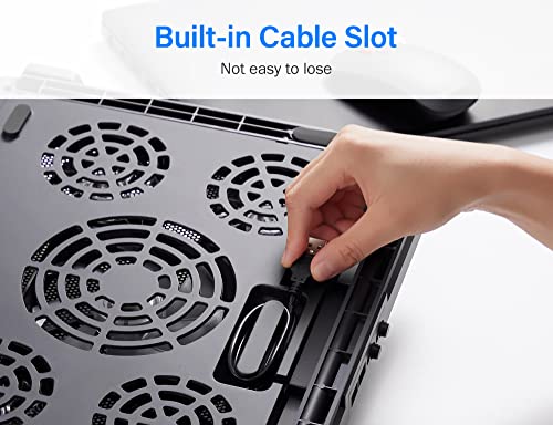 Kootek Laptop Cooling Pad 12"-17" Cooler Pad Chill Mat 5 Quiet Fans LED Lights and 2 USB 2.0 Ports Adjustable Mounts Laptop Stand Height Angle, Blue