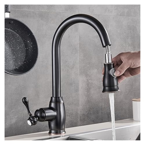 Bronze Black Kitchen Faucet Pull-Out Two-Way Sprayer Single Handle Hot and Cold Water Mixing Faucet Kitchen Water Crane Type 360 Degree Rotation(Oil Rubbed Bronze)