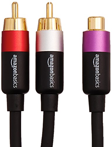 Amazon Basics 2-Male to 1-Female RCA Y-Adapter Splitter Cable - 12-Inches, Black