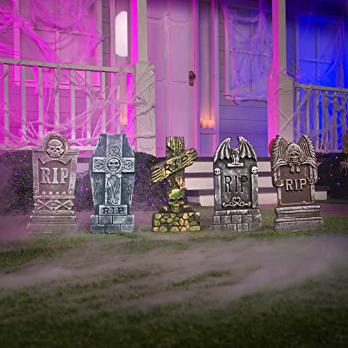 JOYIN 17β Halloween Foam RIP Graveyard Tombstones (5 Pack), Yard Sign Headstone Decorations and 12 Bonus Metal Stakes for Halloween Yard Outdoor Indoor Decorations