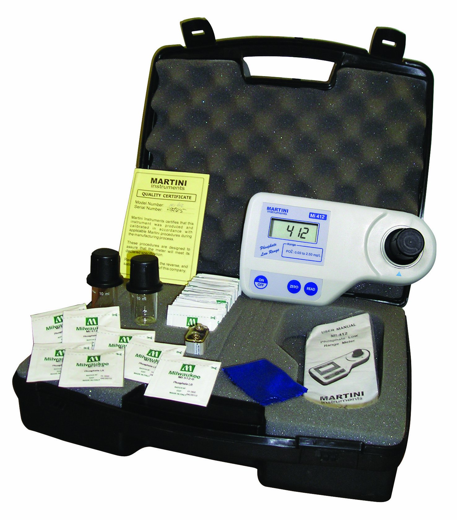 Milwaukee Mi412 Phosphate Low Range Photometer, 192mm Length x 104mm Width x 52mm Height, 0.00 - 2.50 mg/L, 0.01 mg/L Resolution, LCD Display