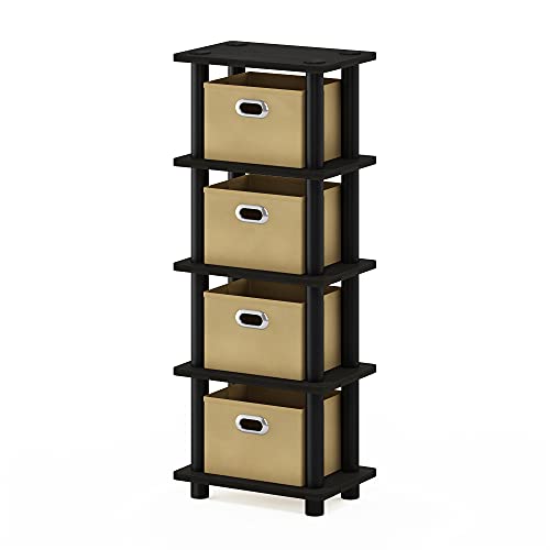 Furinno LACi 4-Bins System Rack, 11.3(W) x 28.8(H) Inch, Espresso/Black & Turn-N-Tube 5 Tier Corner Display Rack Multipurpose Shelving Unit, 1-Pack, Espresso/Black