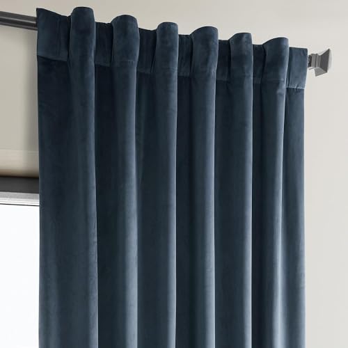 HPD Half Price Drapes Heritage Plush Velvet Curtains 96 Inches Long Room Darkening Curtains for Bedroom & Living Room 50W x 96L, (1 Panel), Avalon Blue