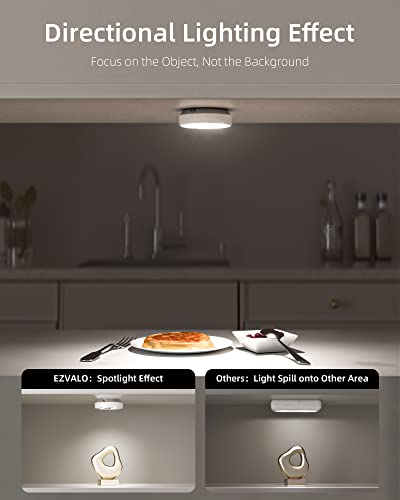 EZVALO Puck Lights with Remote Control, Rechargeable LED Battery Operated, Wireless, Group Control, Dimmable Under Cabinet/ Counter Lighting Closet Light (6 Pack)