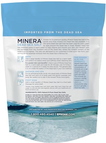 Minera Dead Sea Salt, 100% Pure & Natural, 2 lbs. Fine Grain (0-1.7 mm) Bulk Bag, Easily Dissolving Dead Sea Salts for Soaking & Bathing, Skin Nourishing Fine Sea Salt, Unscented