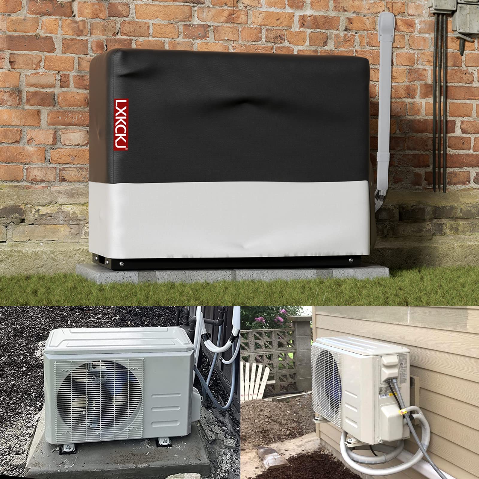 LXKCKJ Air Conditioner Cover for Outside Units - 420D Waterproof Air Conditioner Protection Covers for Window Unit - Winter AC Covers Fits AC Condensing HVAC Unit (Black & Silver 40''L X16''W X30''H)