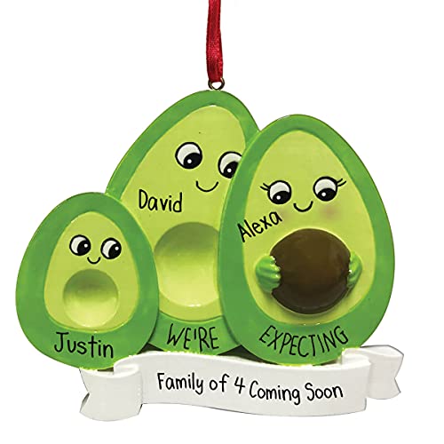 PersonalizedFree.com We're Expecting Avocado Family - Family of 3 - Pregnant - 2nd Baby - Growing Family - Mother - Mom - Personalized Christmas Ornament - Perfect Handwriting