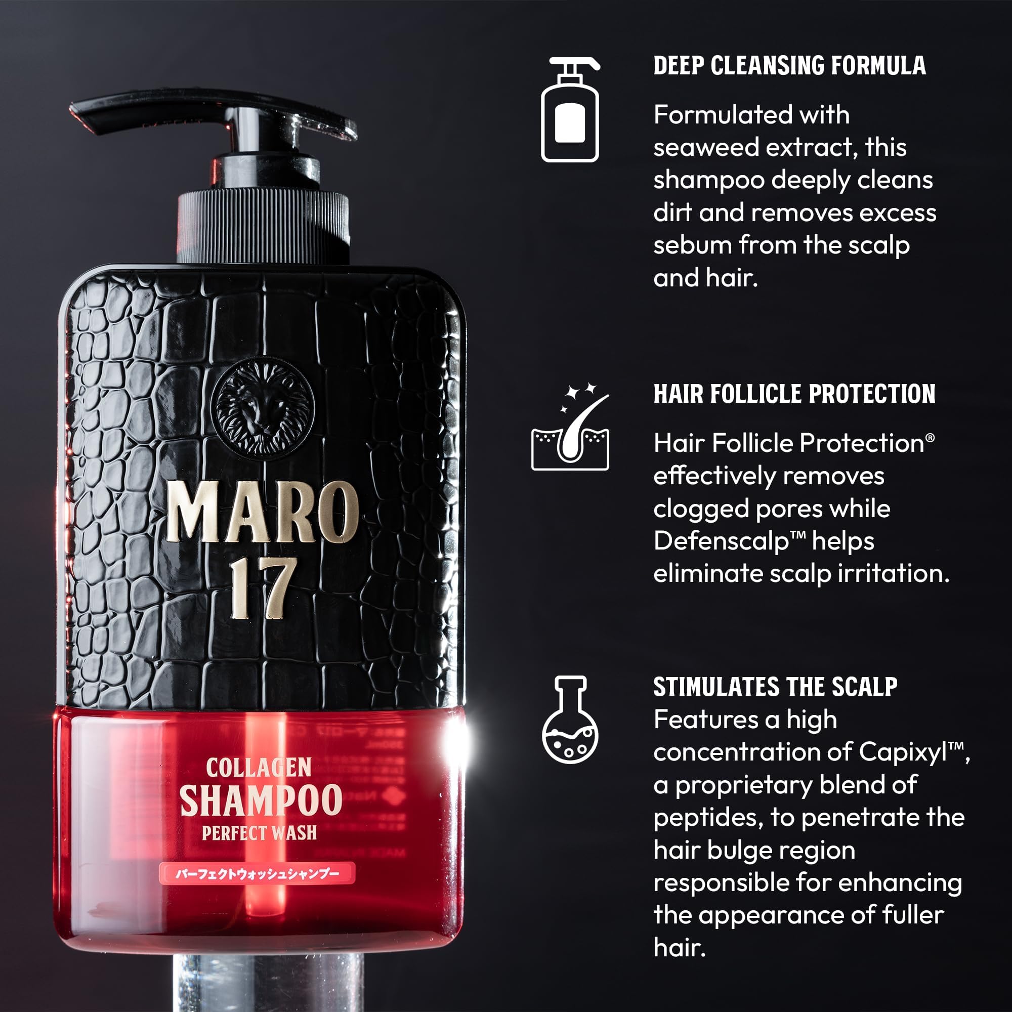 MARO17 MARO17 Collagen Shampoo Perfect Wash - Mens Shampoo for Hair Growth and Volume - Cleanses Dirt and Unnecessary Sebum - Sulfate Free + DHT Blocker and Collagen for Thicker Hair - Gifts for Men