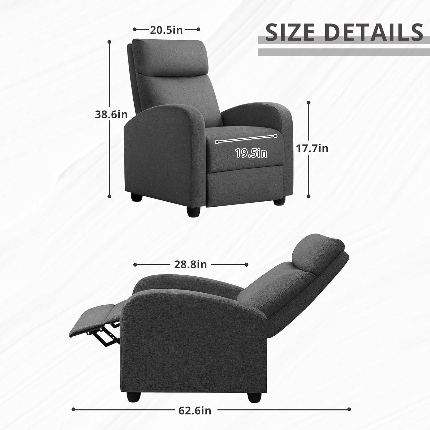 JUMMICO Recliner Chair Adjustable Home Theater Single Recliner Sofa Furniture with Thick Seat Cushion and Backrest Modern Living Room Recliners (Fabric, Black)