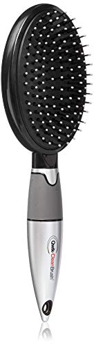 Qwik-Clean Brush - Easy Clean Retractable Bristles and Detangling Oval Brush for Curly, Straight and Thick Hair - Wet and Dry Hair - Black