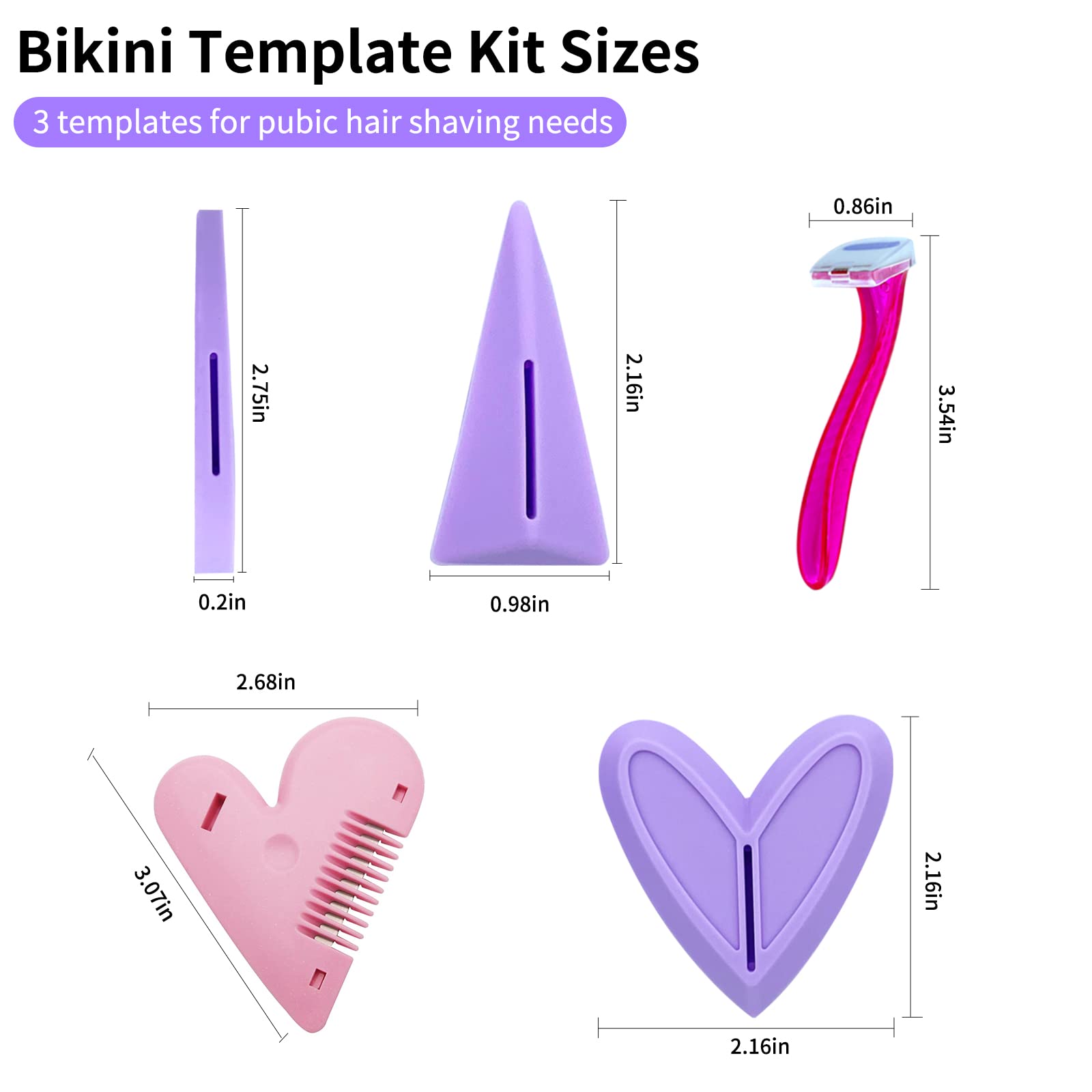 Bikini Razor Template, Pubic Hair Razor Template, Pubic Hair Razor, Privates Razor Tool Heart Right Triangle, Ladies Bikini Razor, Ladies Privates Razor, Beard Razor (Purple)