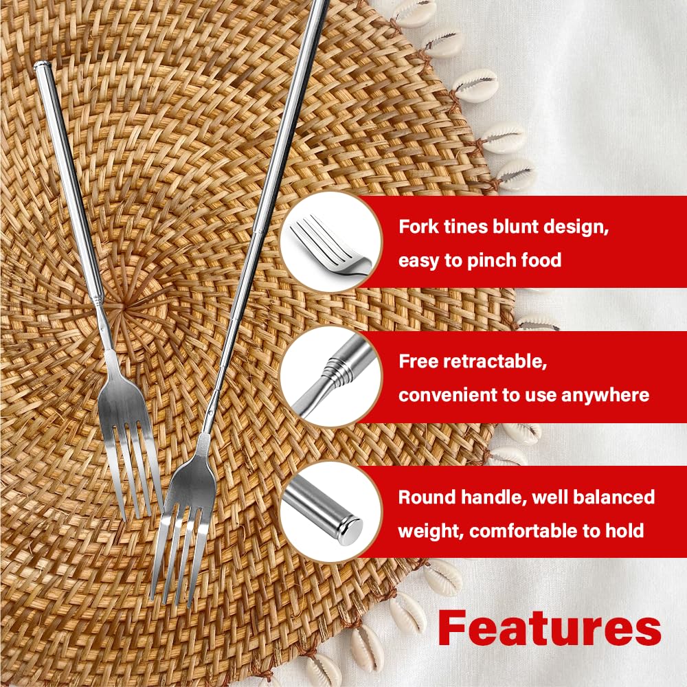 Chazcool Extendable Fork, Telescoping Fork, Extended Fork, Stainless Steel Retractable Fork, Fork Extender Long Fork, Extending Fork for Eating Dinner Fruit Dessert BBQ 8.7 to 25.4 Inch (1 pcs)
