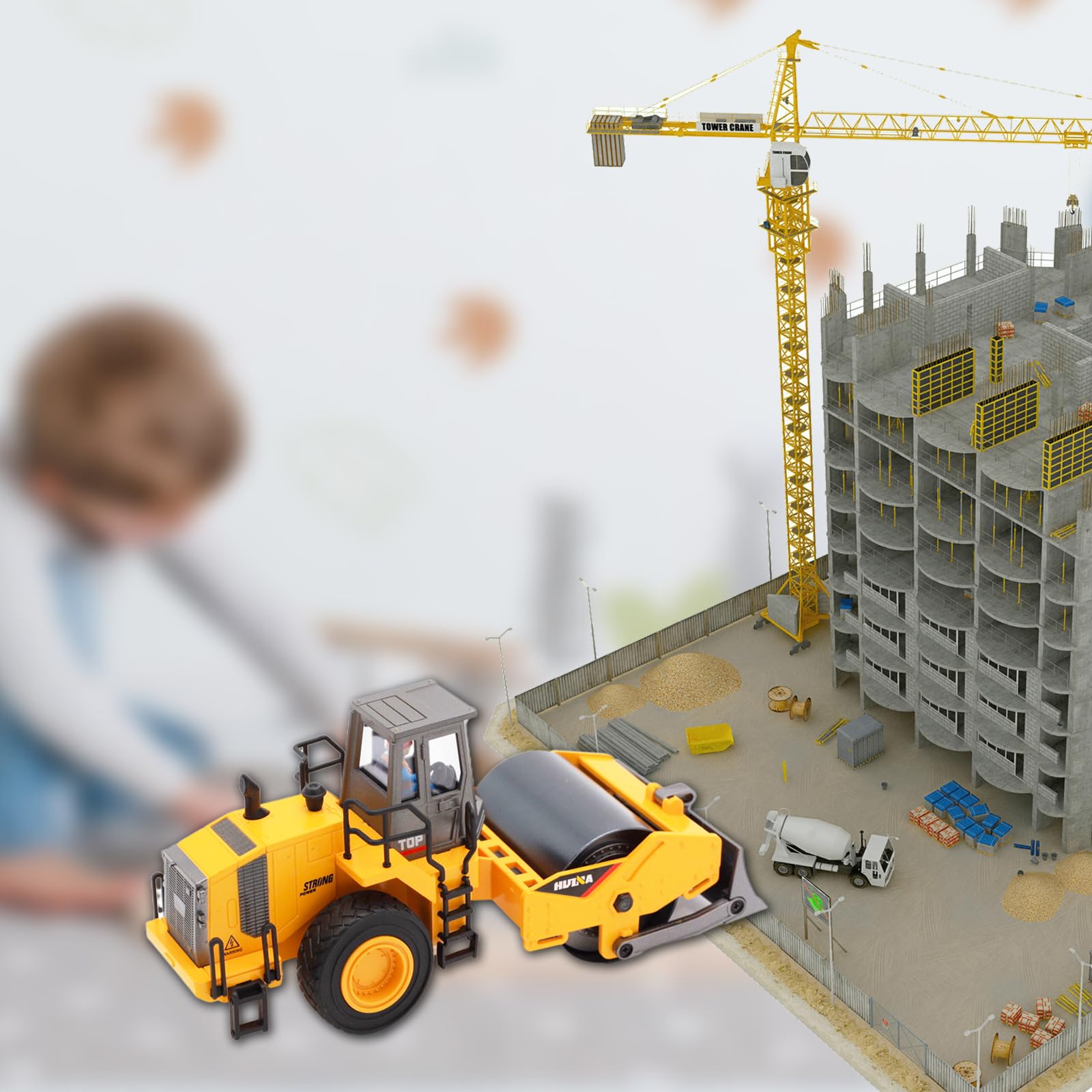 Gemini&Genius Construction Vehicle Toys 1/35 Scale Die-cast Grader Engineering Road Planer Vehicle Models Toys for Kids and Decoration for House (1-35 Road Roller)