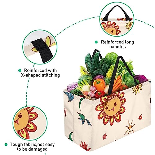 Cartoon Flower PrintingĀ Large Capacity Laundry Organizer Tote Bag - Reusable and Foldable Oxford Cloth Shopping Bags