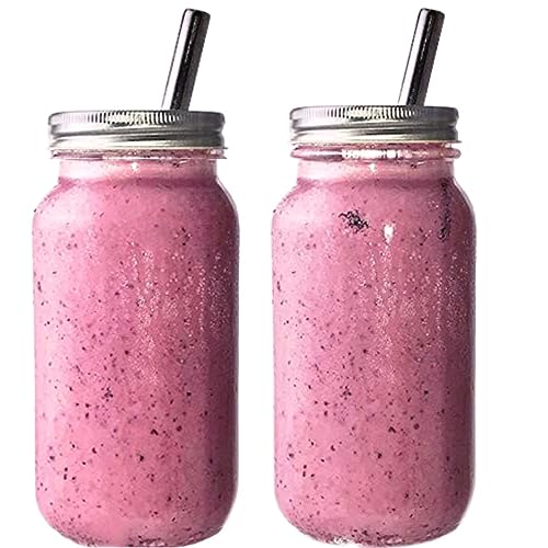 JARMING COLLECTIONS Reusable Freezer Safe Smoothie Cups with Lids and Straws - Mason Drinking Jar (2- 24oz)