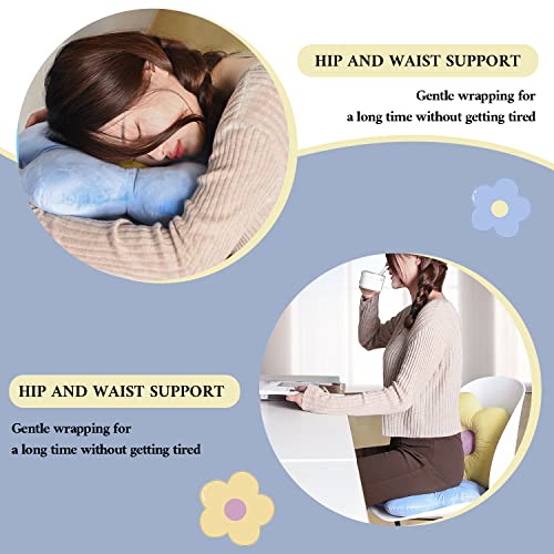 HIG 2 PCS Decorative Flower Throw Pillows, Adorable Accent Floor Pillows with Unique Sunflower Shape, 15 inch Round Fun Daisy Indie Pillows for Sofa Couch Bed Children's Tent, Velvet, Blue (Loren)