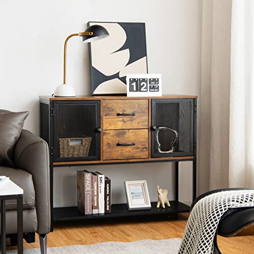 Giantex Buffet Cabinet with Storage, Industrial Sideboard, 2 Large Drawers 2 Cabinets Storage Shelf, Cupboard Pantry Utensil Organizer Credenza for Kitchen Entryway (Industrial)