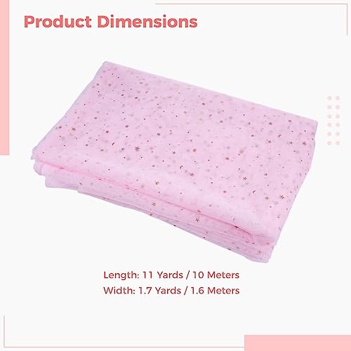 Gold Glitter Sequin Tulle Fabric Star Moon Tutu Skirt Dress Sewing, 63" x 11 Yard Birthday Ribbon Wedding Veil Backdrop Decoration Gauze