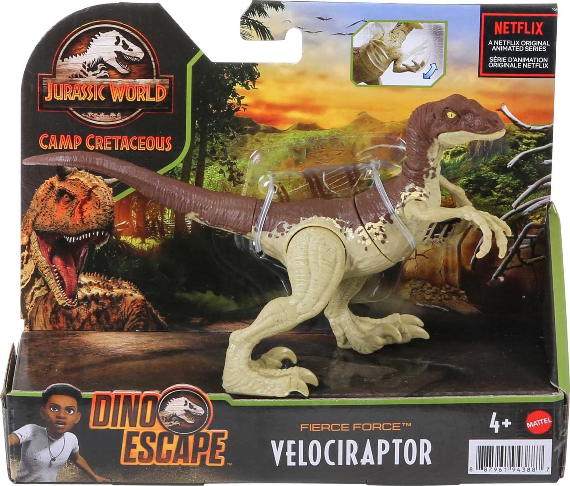 Jurassic World Toys Fierce Force Velociraptor Camp Cretaceous Dinosaur Action Figure Movable Joints, Realistic Sculpting & Single Strike Feature, Kids Gift Ages 3 Years & Older
