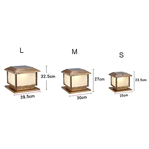 CZLZY European Retro Style Aluminum Square Pillar Lamp Solar LED Post Light Outdoor Waterproof Column Light Glass Lampshade Villa Courtyard Wall Decoration Landscape Light