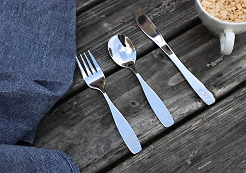 Exzact Children's Flatware Kids Silverware 9pcs/Toddler Utensils 3 x Forks, 3 x Safe Dinnerknives, 3 x Dinner Spoons - Dog Cat Bunny Engraved Design