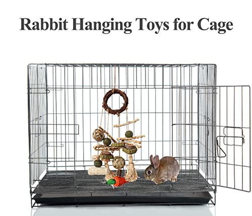 HERCOCCI 2 Pack Bunny Chew Toys for Rabbits, Natural Handmade - Rabbit Cage Hanging Toys for Rabbits Guinea Pigs Hamsters Gerbils Rats