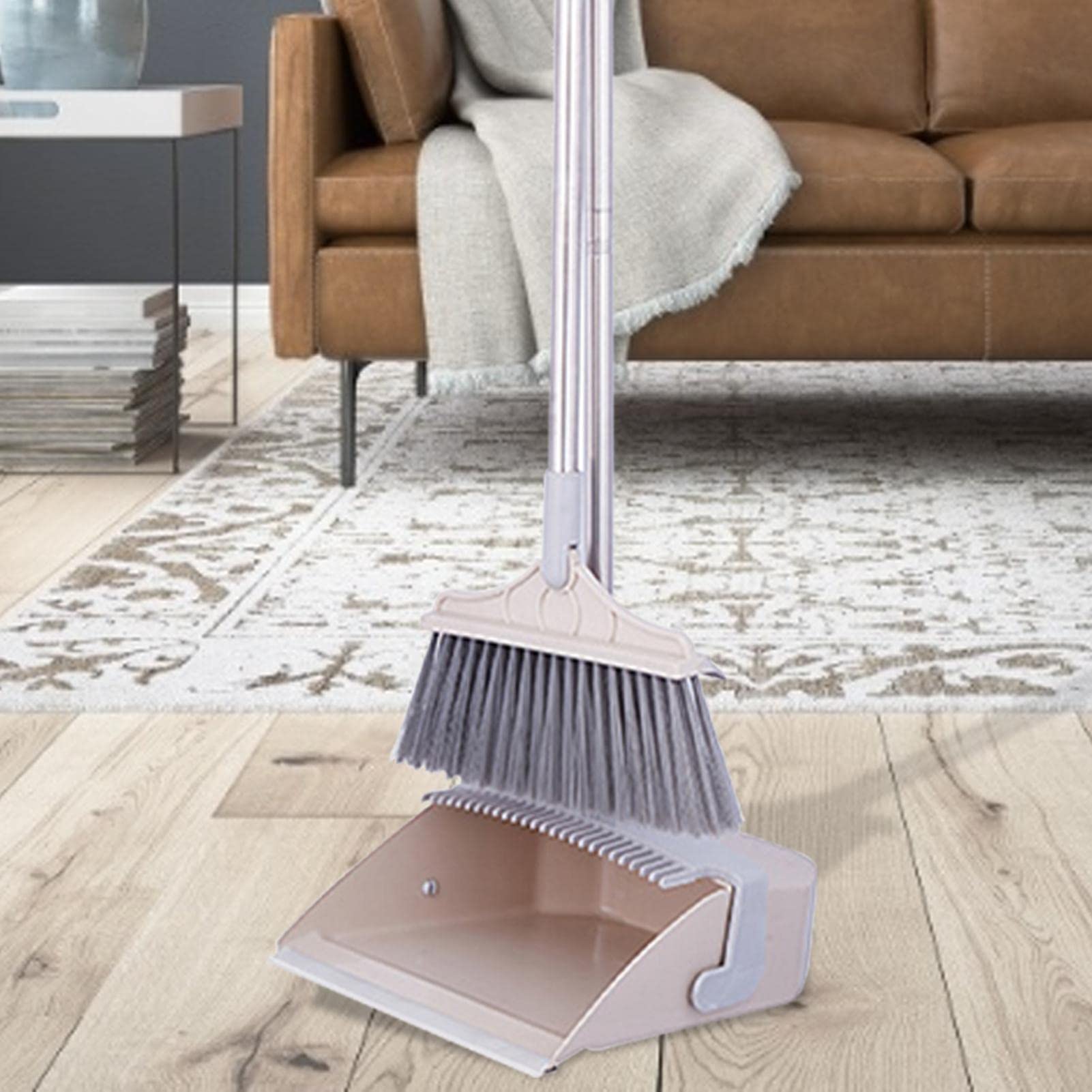 Broom and Dustpan Set for Home, Upright Stand Up Broom and Dustpan Set, Detachable Broom with Dustpan Combo, for Home Kitchen Lobby Indoor Floor Cleaning Pingfen