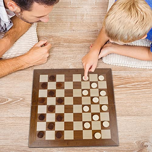 Juegoal 17" Wooden Chess & Checkers Set, 2 in 1 Board Games for Kids and Adults, with Felted Game Board Interior for Storage, Travel Portable Folding Chess Game Sets, 2 Extra Queen, 24 Checkers Pieces