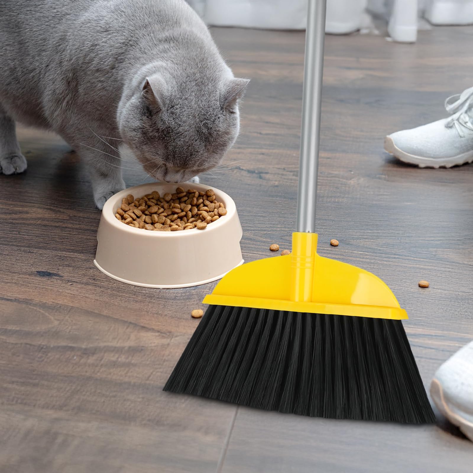 Broom for Hardwood Floors Indoor Sweeping Brooms with Soft Bristles and 55β Long Handle for Tile Laminate Deck Hard Floor Cleaning-Yellow