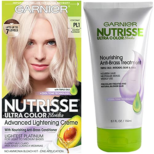 Garnier Nutrisse Ultra Color Hair Color and Anti-Brass Treatment, PL1 Ultra Pure Platinum, Pack of 2