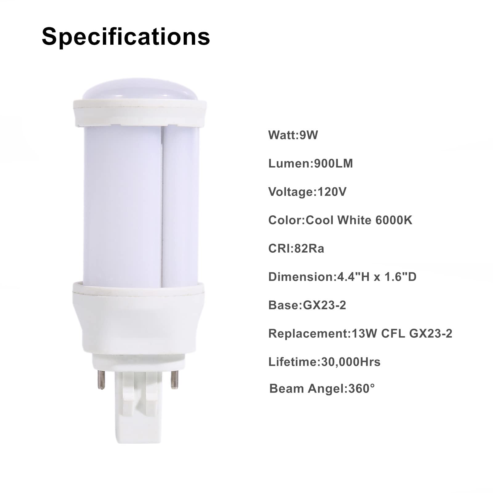 SATZOL 9W GX23-2 LED Bulb, 900LM Cool White 2Pin LED PL Bulb, PLS-13W CFL Equivalent, Super Bright Plug and Play LED Bulb Compatible with The Magnetic Ballast, 2 Pack (Cool White 6000K)