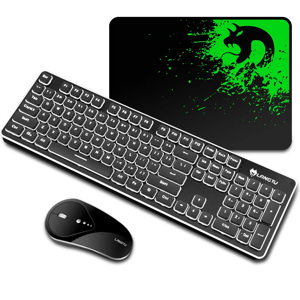 Wireless Gaming Keyboard and Mouse Combo White LED Backlit Ultra-Thin Rechargeable Keyboard and Soundless Mouse with Ergonomic Waterproof Dustproof Lage Mouse Pad for PS4,Xbox One,Desktop,PC