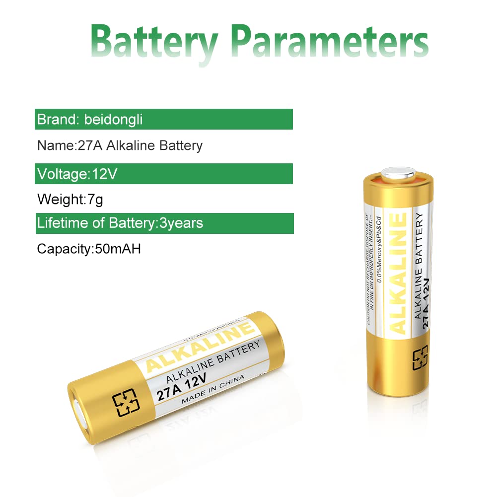 Beidongli 27A 12V Alkaline Batteries A27S MN27 L828 A27 12V Battery 20 Piece 【3 Years Warranty】