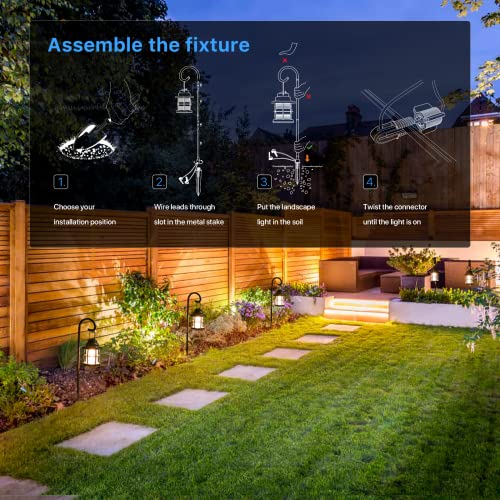 GOODSMANN Landscape Lighting Low Voltage Outdoor 1PK Hanging Path Light 1.1W LED 32 Lumen 2900K Warm White Metal Dual Use Shepherd Hook Pathway Lights Wired 12V AC Sidewalk Light with Cable Connector