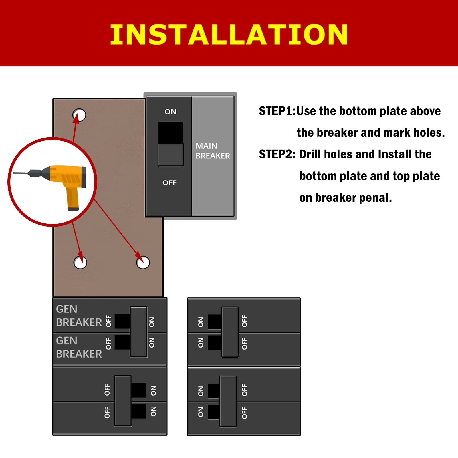 Generator Interlock Kit Compatible with General Electric Vertical Main 150 or 200 amp Break. 2 1/2 to 3 1/2 inches Spacing Between Main and Branch Breaker, Professional and Interlock Kit
