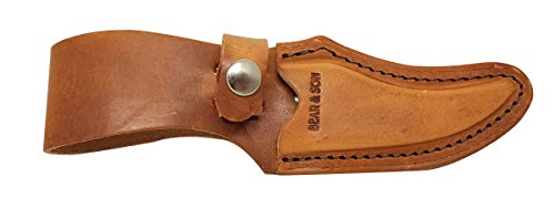 Bear & Son Cutlery 7 1/4" Upswept Skinner Knife, 440 High Carbon Stainless Steel Blade, Stag Delrin Handle, Leather Sheath (753)