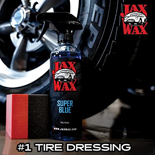 Jax Wax Super Blue Solvent - Commercial Grade Solvent Based Tire Dressing for Rubber, Plastic, and Vinyl, Tire Shine for Wet Looking Wheels โ 16 Oz